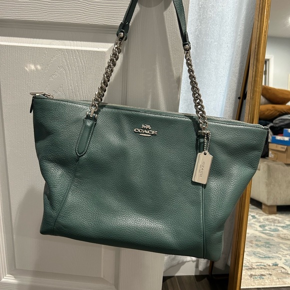Coach | Bags | Coach Green Leather Tote Bag | Poshmark